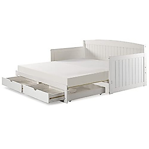 Alaterre Furniture Harmony Wood Daybed, Single, White Brazilian Pine Trundle Bed for Sleepovers with Kids, 2 Pull-Out Drawers, 220lbs Weight Capacity, Twin-Size Bed, Modern, Sturdy, Durable