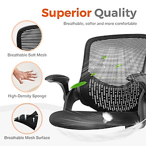 Drafting Chair, Standing Desk Chair, Tall Office Chair, Counter Height Office Chairs, Ergonomic Computer Task Chair, Adjustable Mesh Office Chair with Flip-up Armrests and Foot-Ring, Black