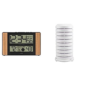 La Crosse Technology Atomic Digital Clock with Outdoor Temperature, Wood Oak, 0 & 925-1418 Sensor Protection Shield with Mount