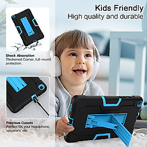 Cantis Case for Samsung Galaxy Tab A T290/T295 (2019 Version), Slim Heavy Duty Shockproof Rugged Protective Case with Kickstand for 8.0 inch Galaxy Tab A Cover for Kids (Black+Blue)