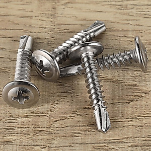 #10 x 2 Wafer Head Self Drilling Screws, Self Tapping Screws Sheet Metal Screws, Stainless Steel, Pack of 50