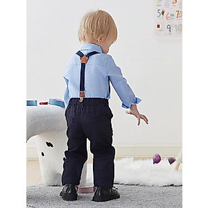 SALNIER Toddler Dress Suit Baby Boys Clothes Sets Bowtie Shirts + Suspenders Pants 3pcs Gentleman Outfits Suits 6 Month - 6 Years (Blue005 3T)