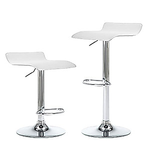 NOBPEINT Contemporary Chrome Air Lift Adjustable Swivel Bar Stool, Set of 2, White