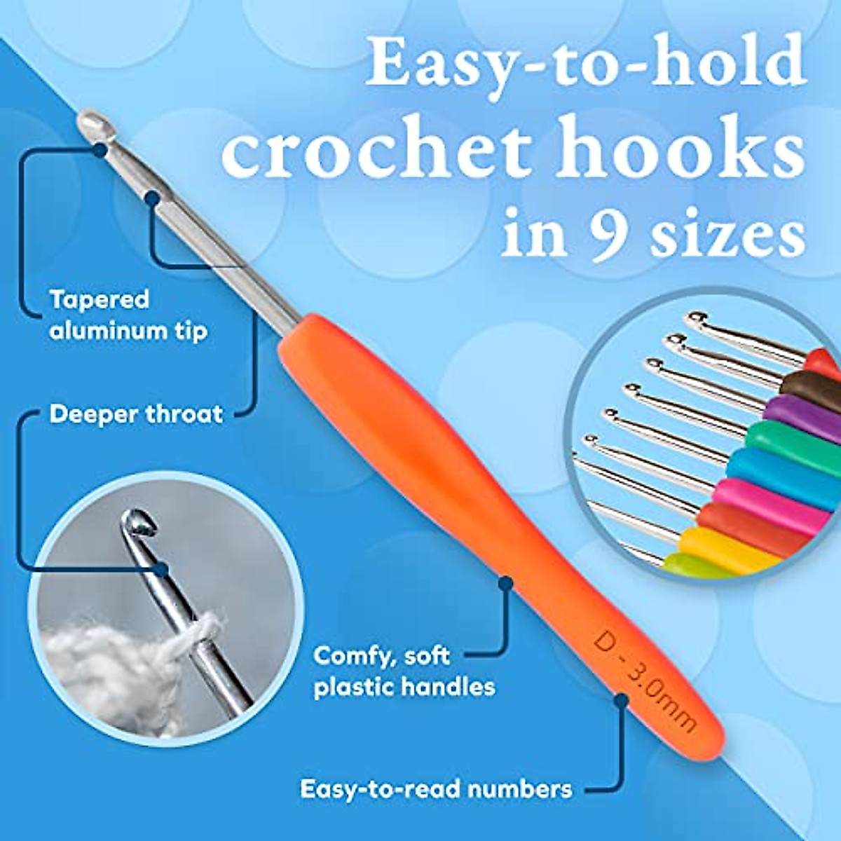 BeCraftee Crochet Hooks Kit - 31 Piece Set with 9 Ergonomic Hook Sizes, 6 Yarn Needles, Additional Knitting & Crochet Supplies and Carrying Case﻿