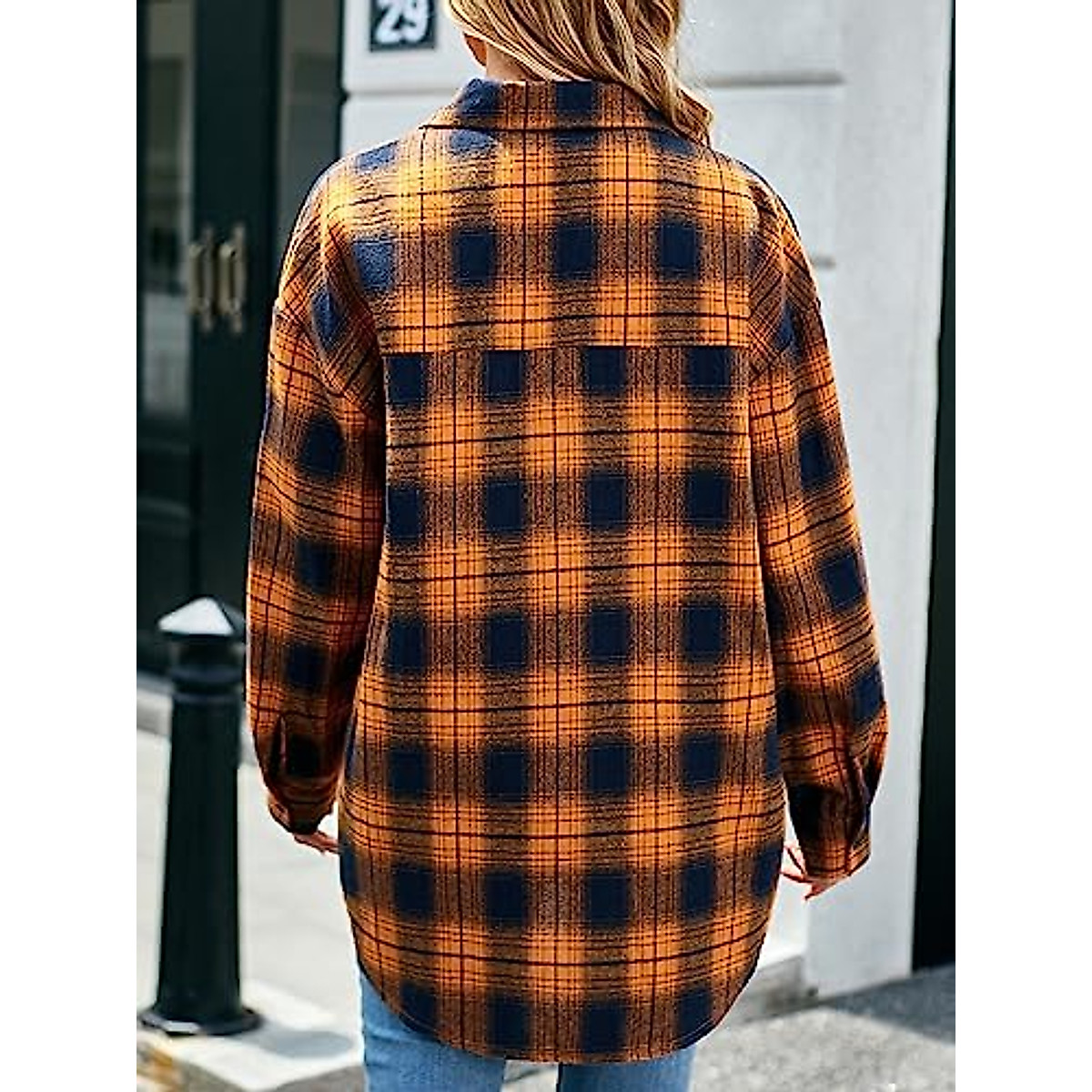 Womens Plaid Shirts Casual Long Sleeve Button Down Buffalo Flannel Shacket Loose 2023 Fall Blouse Tops Yellow