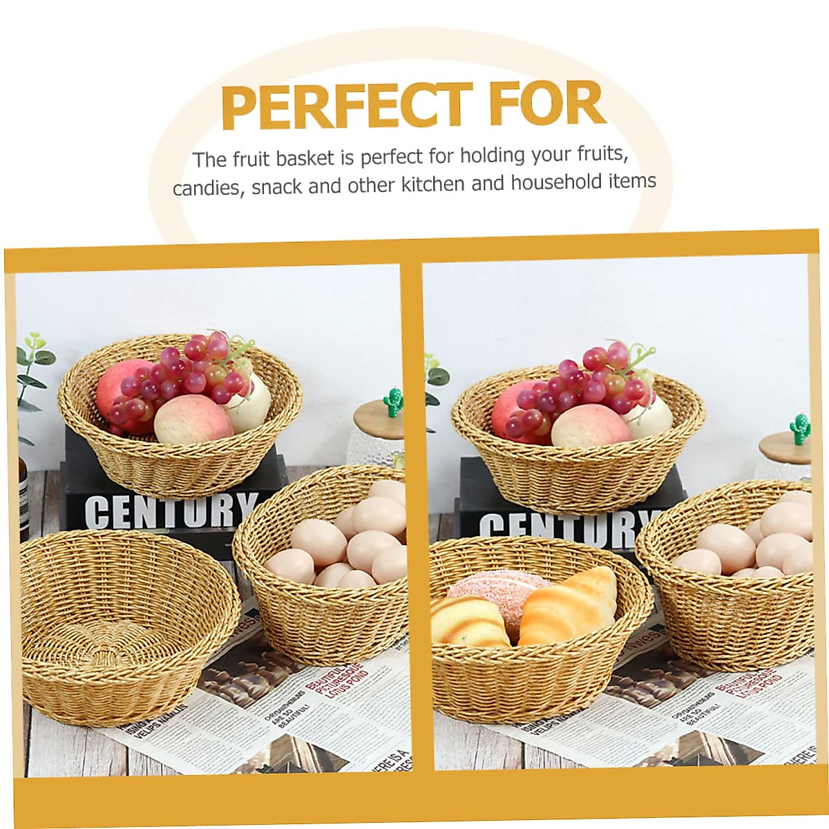 Zerodeko 3pcs Snack Storage Basket Fruit Container Party Bread Basket Multipurpose Storage Basket Creative Fruits Basket Breads Storage Holder Laundry Basket Woven Holder