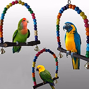 Bird Swing, Parakeet, Budgie and Hummingbird Swing Perch, Wooden Dowel Makes for Resting Spot, 1-Piece,Multi Color 5.5 x 5.6 Inch