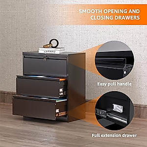 METAN 3 Drawer Metal Lateral File Cabinet for Home Office, Large Deep Metal File Cabinet with Lock, 35.43 Inches Wide for Letter/Legal A4 Size, Assembly Required, Black