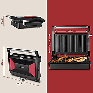 Panini Press Grill, Aigostar 1000W Sandwich Maker with Non-Stick Double Flat Cooking Plate, Indicator Light, Locking Lid, Cool Touch Handle, Panini Maker Electric Indoor Grill Easy to Storage & Clean