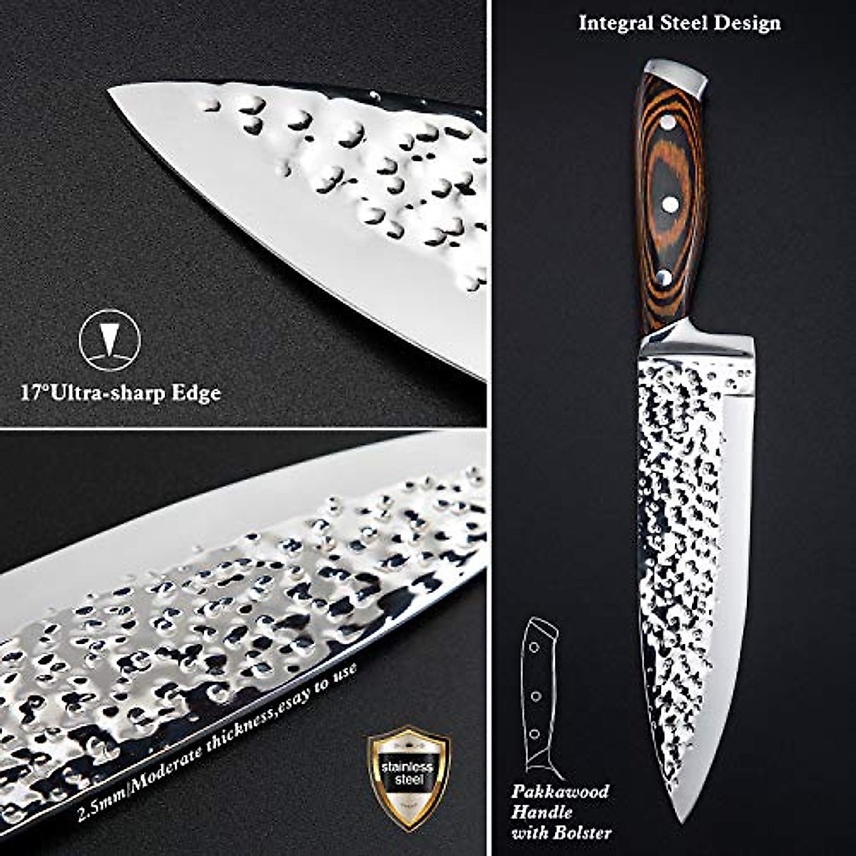 Kitchen Knife Set,15-Piece Knife Set With Block Wooden,Self Sharpening For Chef Knife Set,High Carbon Japan Stainless Steel Hammered Collection Knife Block Set with Steak Knives, Boxed Knife Sets