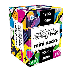 Hasbro Gaming Trivial Pursuit Mini Packs Multipack, Fun Trivia Questions for Adults and Teens Ages 16+, Includes 4 Game Featuring 4 Decades
