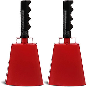 2 Pack 9.5-inch Cowbells for Sporting Events, Percussion Noise Makers with Handle for Football Games, Stadiums (Red)