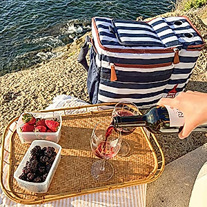 Foundry by Fit + Fresh, Brooks Dual-Compartment Insulated Cooler Bag with Wine Cooler Compartment, Food & Beverage Beach Bag, Picnic Basket, Perfect for Tailgating & Camping Accessories, Navy Stripe