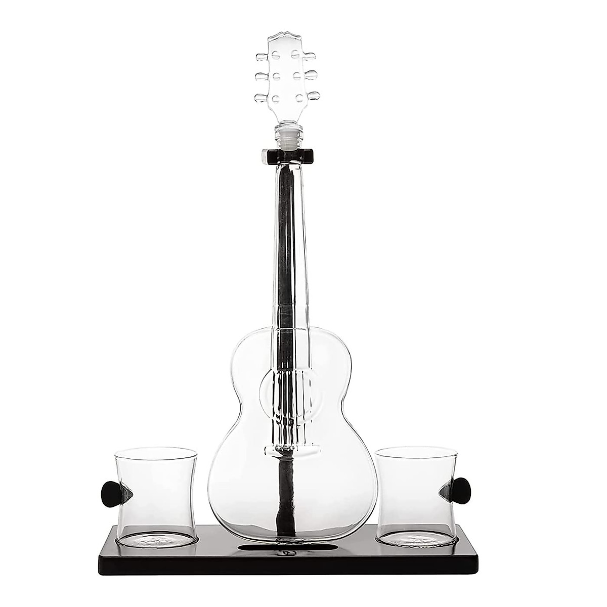 Guitar Whiskey & Wine Decanter & Mahogany Base - The Wine Savant 1000 ML Glass Decanter with 2 10oz Glasses 14" For Whiskey Music Lover & Guitar Player Gifts Musician Music Lovers