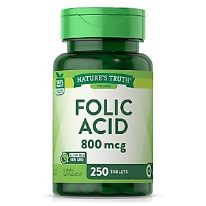 Nature's Truth Folic Acid | 800 mcg | 250 Tablets | Vegetarian, Non-GMO & Gluten Free Supplement