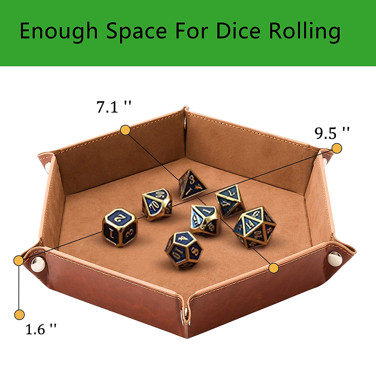 SHYVIA Dice Tray for RPG DND Table Games Metal Dice Rolling Tray Holder Dice Storage Box Larger Size Double Sided Folding PU Leather and Velvet 4 Pieces