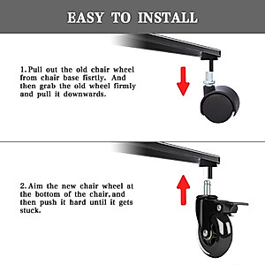 Office Chair Caster Wheels, Heavy Duty Chair Wheels 3 Inch, Safe for All Floors Including Hardwood, Universal Standard Stem Size Fits 99%, NOT Compatible for IKEA - with Brake (Set of 5)