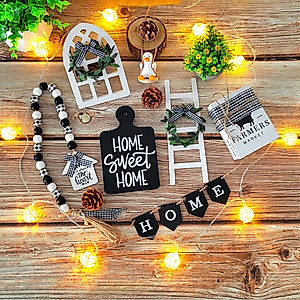 14pcs Farmhouse Tiered Tray Decor Set, 3D Rustic Farmhouse Home Kitchen Decor Home Sweet Home Wood Sign, Tiered Tray Decorations Set for Home Table Shelf decor