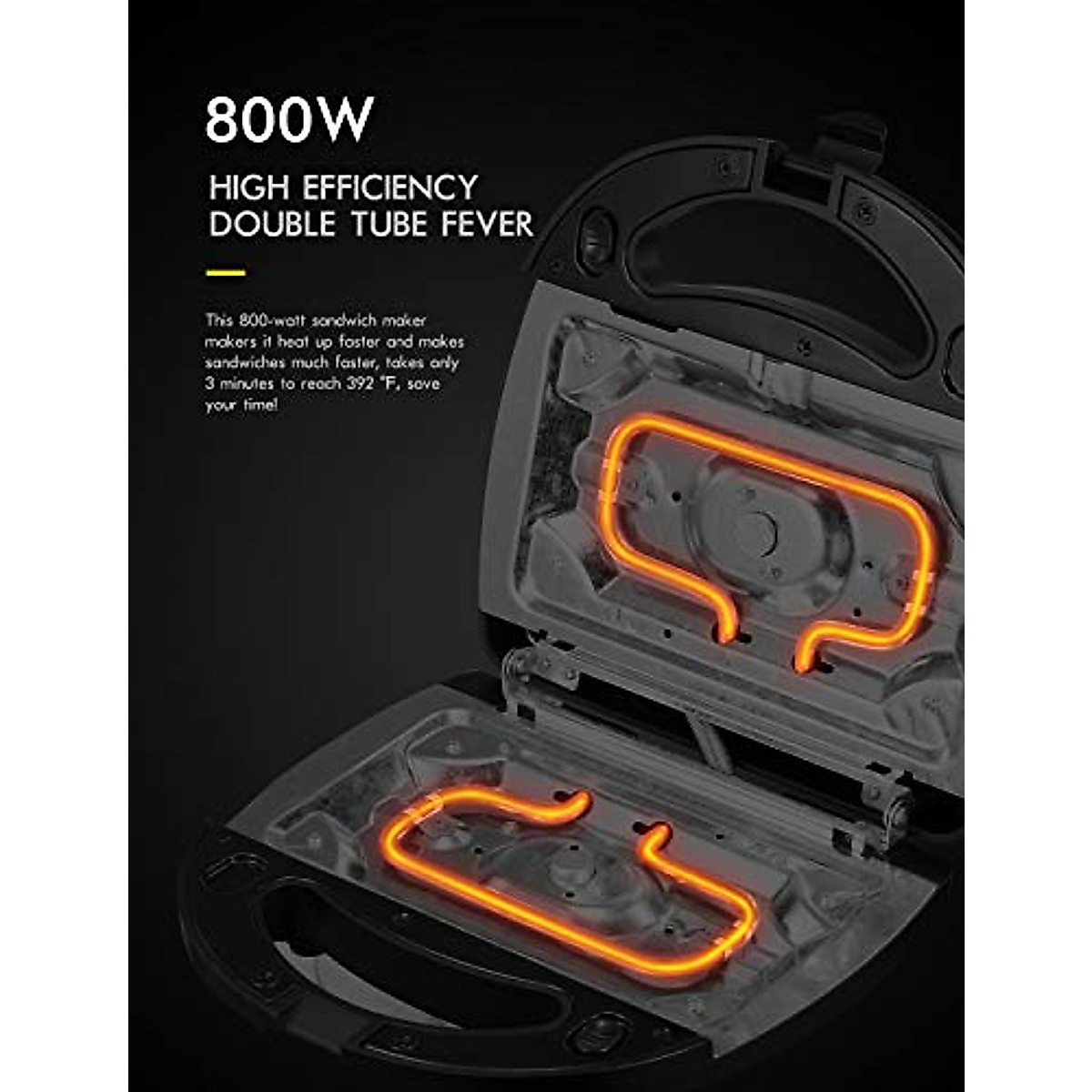 Yabano Sandwich Maker, Waffle Maker, Toaster and Electric Panini Press Grill with Non-stick Coating Plate, Easy to Clean, Heating Up Fast, Black