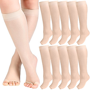Bonuci 8 Pairs Toeless Socks Sheer Knee High Open Toe Trouser Socks Freetoes Long Socks Open Toe Feet Stockings for Women