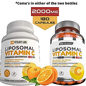 Premium Liposomal Vitamin C 2000mg - 180 Capsules –Ultra Potent High Absorption Ascorbic Acid, Supports Immune System & Collagen Booster - Powerful Antioxidant High Dose Fat Soluble Vitamin C
