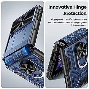 Caka for Samsung Galaxy Z Flip 3 Case, Z Flip 3 Case with Kickstand, Camera Cover & Hinge Protection with Built-in 360°Rotate Ring Stand Magnetic Protective Phone Case for Galaxy Z Flip 3 -Blue
