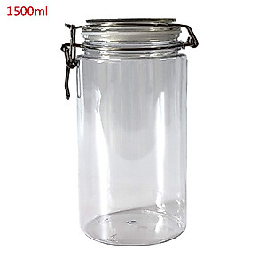 caralin 1500ML Plastic Round Clip Top Storage Jar With Airtight Seal Lid Food Container Pet+Silicone Pad+304 Stainless Steel