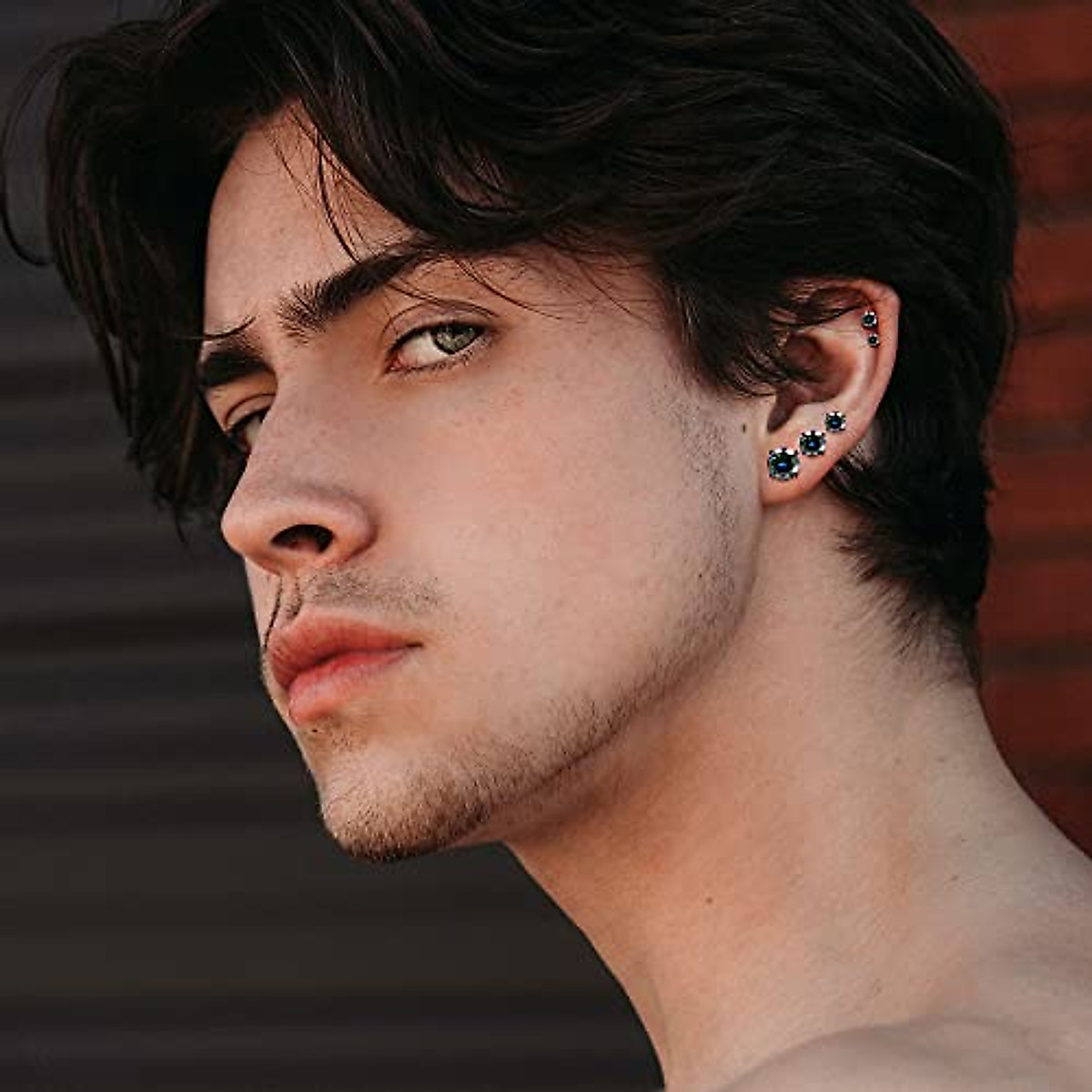 Jstyle Screw Back Stud Earrings Set 20G Surgical Steel Cubic Zirconia Cartilage Piercing Jewelry for Women Men Sensitive Ears CZ Tragus Helix Flat Back Earrings Stud Rainbow