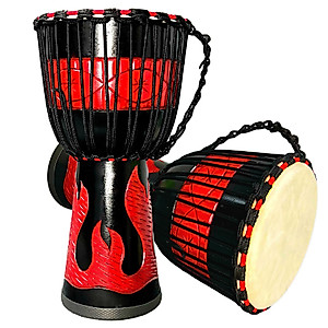 RUOSWTE Djembe Drum ，Djembe, Drum Circles, Music Healing Instument，Professional West African Style， Mahogany, Hand Carved Goat Drum，Bongo Drum (10‘’) Black