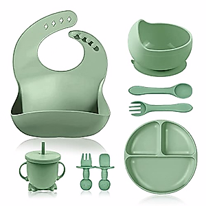 ANAVIL 8 Pack Baby Feeding Set, Silicone Toddlers Weaning Feeding Sippy Cup with Straw and Lid Baby Feeding Supplies Set