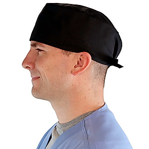 Sparkling EARTH Solid Black Unisex Classic Surgical Style Scrub Working Cap - 100% Cotton - Made in The USA!
