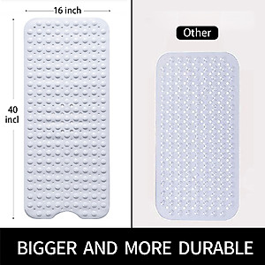 Large Non Slip Bathtub Mat, Extra Long Bath Mat for Tub, 40 x 16 Inch, Machine Washable Shower Mats with Suction Cups and Drain Holes, Bath Tub Mats for Bathroom Non Slip, White