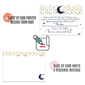 25 Twinkle Little Star Baby Thank You Cards Pack – Boys Baby Shower Notes with Envelopes Set, Prefilled Message, Customizable Personalize Blank Stationery Blue and Gold, New Parents Gift Ideas