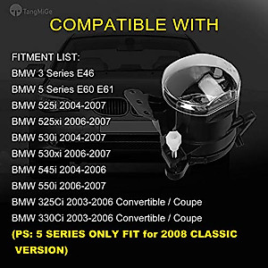 TangMiGe Fog Lights Lamps Assembly for 2003-2008 BMW 5 Series( E60 E61, 525i 525xi 530i 530xi 545i 550i ) / 3 Series( E46, 325Ci 330Ci Convertible/Coupe ), with Bulbs 9006 12V 55W, 1 Pair, Clear Lens