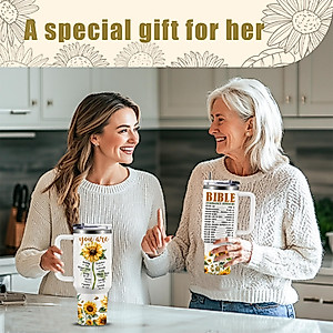 NIAXAUYT Sunflower Christian Gifts for Women, 40 oz Bible Emergency Numbers Tumbler with Lid and Straw, Inspirational Religious Birthday Gifts for You are Cup Christian