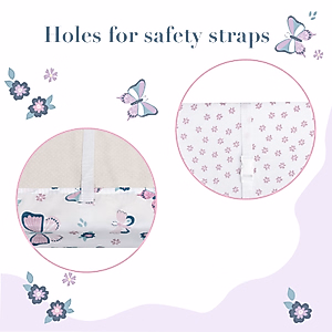 My Little Zone 100% Cotton Changing Pad Cover for Baby Girls, Floral - Breathable Bassinet, Mini Crib Mattress Fitted Sheets - Butterfly Blossom, 32"x16" with 8" Deep Pocket, White-Light Pink, 2 Pack