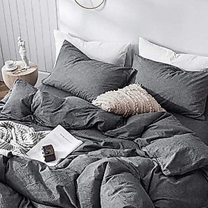 MooMee Bedding Duvet Cover Set 100% Washed Cotton Linen Like Textured Breathable Durable Soft Comfy (Dark Grey, King)