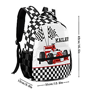 NZOOHY Race Car Checkered Personalized Kids School Backpack Custom for Boys Girls Primary Daypack School Bookbag Travel Bag