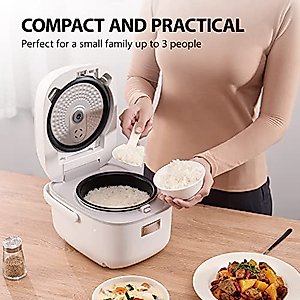 Toshiba Mini Rice Cooker, 3 Cups Uncooked Small Rice Cooker, Steamer & Warmer, With Fuzzy Logic And One-Touch Cooking, 24 Hour Delay Timer And Auto Keep Warm Feature, White