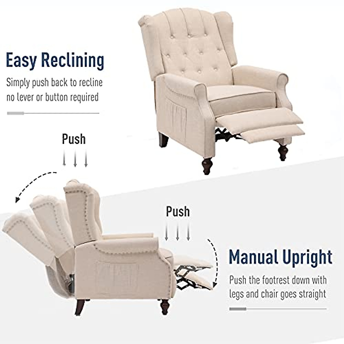 SAMERY Recliner Chair with Massage & Heating- Modern Accent Chair Upholstered Armchair Fabric Single Sofa Lounge Reading Club Chair with Tufted Wingback for Small Spaces Bedroom Living Room