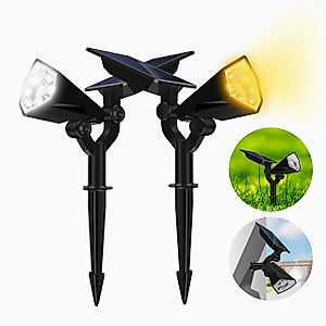 Outdoor Solar Lights - Solar Spotlight - Solar Lighting for Garden, Patio and Lawn - Wall or Pole Mount - Easy Installation - Waterproof - Adjustable, [4] Light Modes - Pack 2