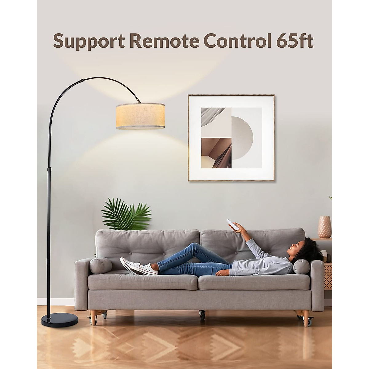 GKTG Floor Lamps for Living Room, Arc Floor Lamp with Remote Control, Stepless Dimmable 9W LED Bulb Included, Adjustable Gooseneck Modern Tall Floor Lamp, Standing Lamp for Living Room Bedroom