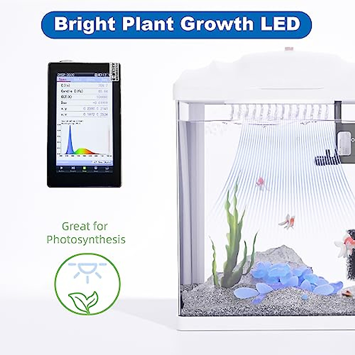TARARIUM Glass Betta Fish Tank Set Up Aquarium Starter Kit Small Nano 2 Gallon with Waterfall Filter and Planted Light, Self Cleaning for Shrimp Goldfish Desktop Office Home Room Decor