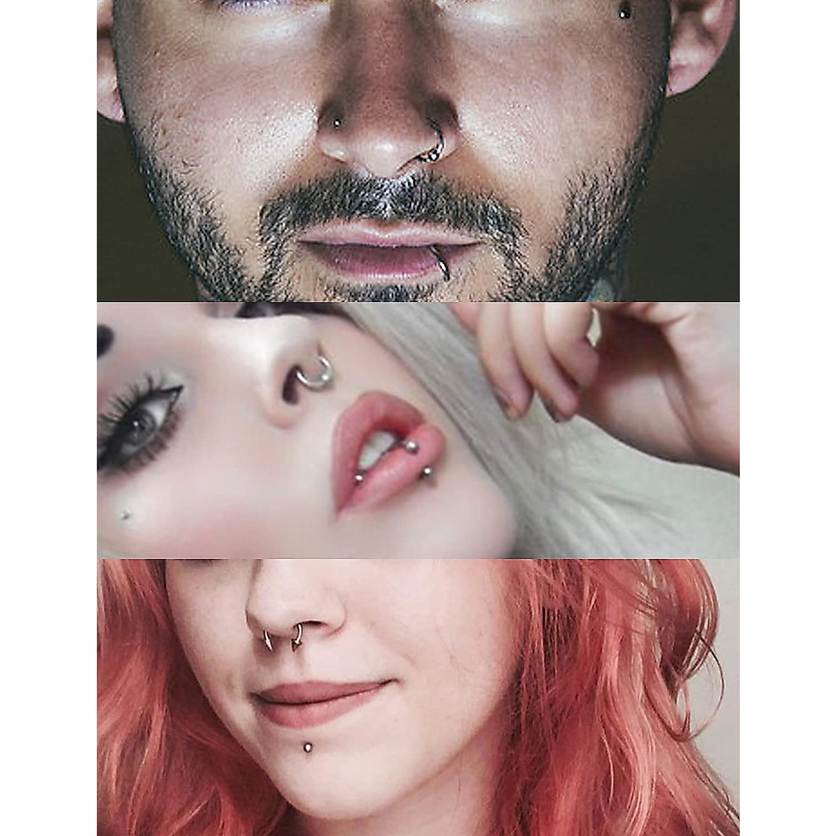 Cisyozi 16G Septum Rings Piercing Jewelry Stainless Surgical Steel Horseshoe Dragon Claw Butterfly Moon Septum Nose Nostril Eyebrow Smiley Lip Ring Hoop Piercings Jewelry Women Men Silver Black 10mm