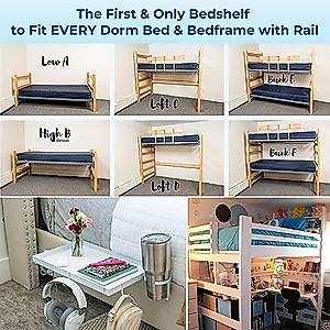 Premium Steel Bedside Shelf, Bunk Bed Shelf Organizer for Top Bunk Clip On Nightstand for College Dorm Loft Bed Bedside Shelf Tray for Kids with Cupholder, Hooks, Cable Organizer (Clamp, Black)