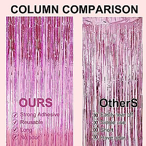 2 Pack 3.2 ft x 9.8 ft Pink Tinsel Curtain Party Backdrop Decorations, Metallic Foil Fringe Backdrop Door for Halloween, Christmas, Birthday Graduation Wedding Party Streamers Photo Backdrop.