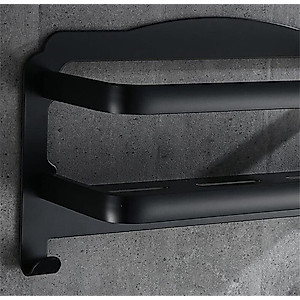 BAHELS Shower Caddy Bathroom Shelf, Aluminum Shower Shampoo Soap Cosmetic Corner Shelves, Bathroom Storage Organizer Rack, Black Matte With Hooks Shelf Bathroom Organizer