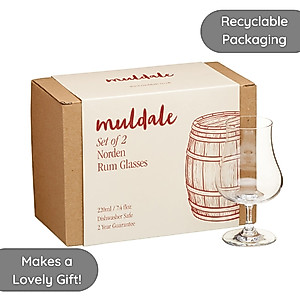 Muldale Crystal Brandy Snifter Set of 2 - Norden Design 7.5 oz Cognac Tulip Nosing Glasses for Whiskey and Rum - Thin and Elegant European Crystal - A Perfect Glass for Spirits - Gift Boxed