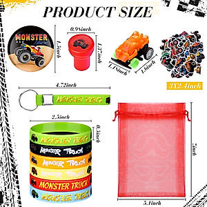 122 Pcs Truck Party Favors Kits Set Truck Theme Mini Cars Toys Cartoon Tattoo Stickers Keychain Wristband Bracelet Badge Stamper Goody Treat Candy Bags for Girls Boys Birthday Party Supplies