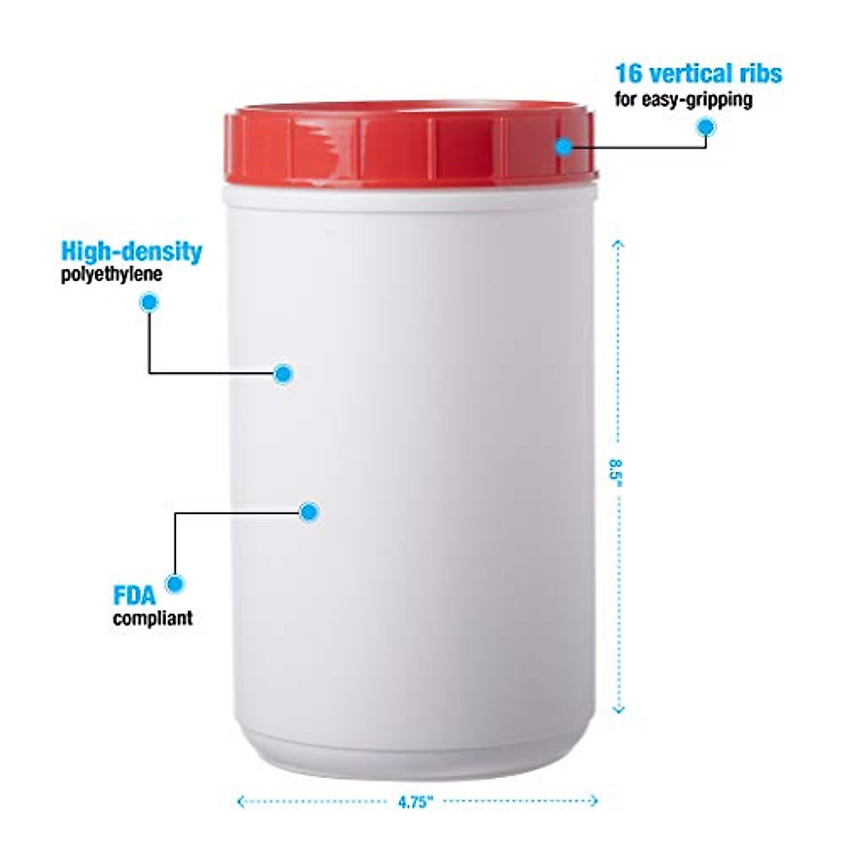 Consolidated Plastics 42597 HDPE Canister, White Canister/Red Lid, 85 oz., 12 Piece